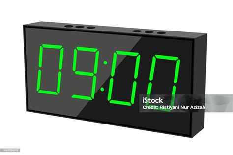 Vector Flat Illustration Of A Digital Clock Displaying 0900 Stock