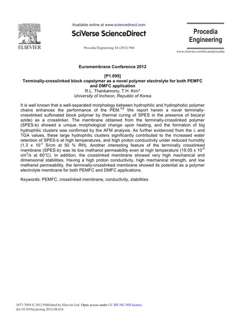 Pdf Terminally Crosslinked Block Copolymer As A Novel Polymer