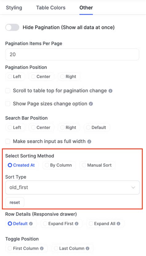 Table Data Sorting Ninja Tables