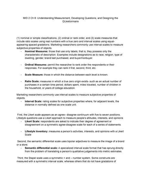 Mid 2 Ch 8 Understanding Measurement Developing Questions And