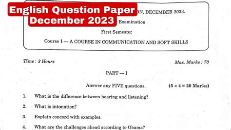 Degree Semester 1 English Question Paper December 2023 Degree 1st Sem English Ug Exams 2023