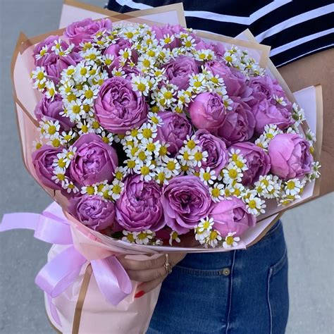 Букет Мисти баблс с ромашками купить недорого доставка по Москве и