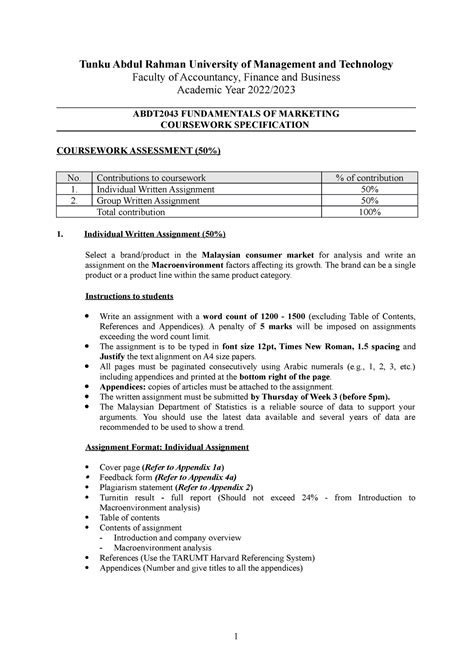 FOM Coursework Specification Tunku Abdul Rahman University Of Management And Technology