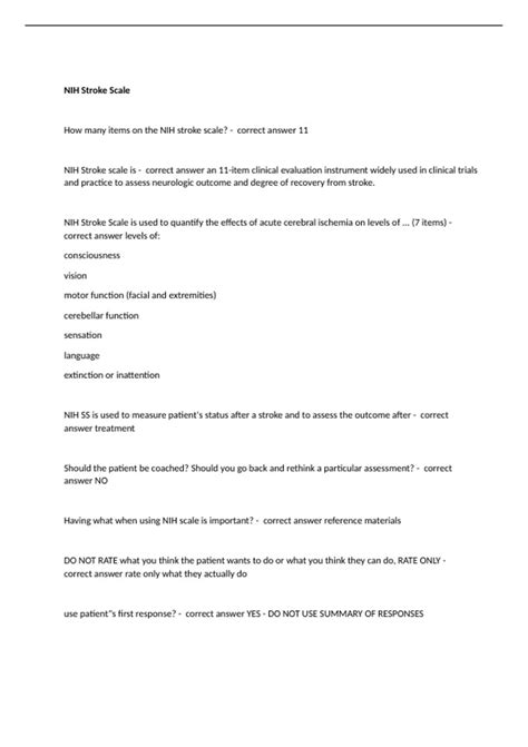 NIH Stroke Scale Questions And 100 Correct Answers NIH Stroke Stuvia US