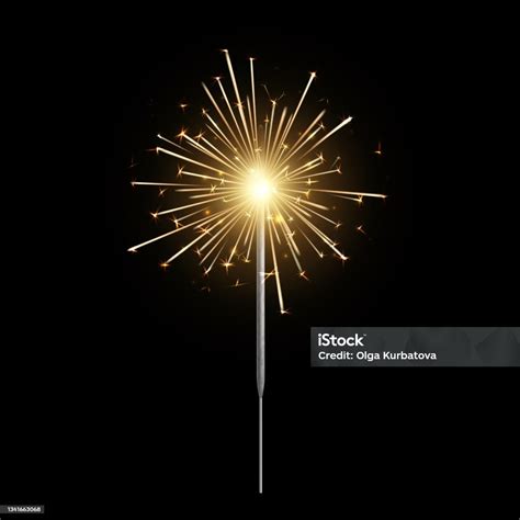 불타는 스파클러 벵골 빛 현실적인 크리스마스 새해 와 생일 스파클링 촛불 파티를위한 불꽃 놀이 검은 색 배경에 고립 된 불꽃 공사 벡터 3d 그림 스파클러 폭죽에 대한 스톡