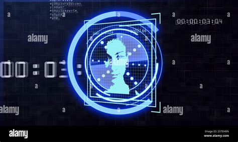 Digital Face Scan Image Over Binary Code And Data Processing Stock