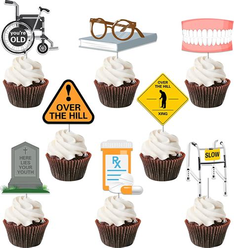 Joymemo 36 Pieces Over The Hill Cupcake Toppers Old Age Cake