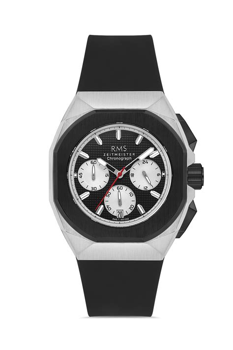 Rms Black Dial Silver Black Plated Mens Wristwatch