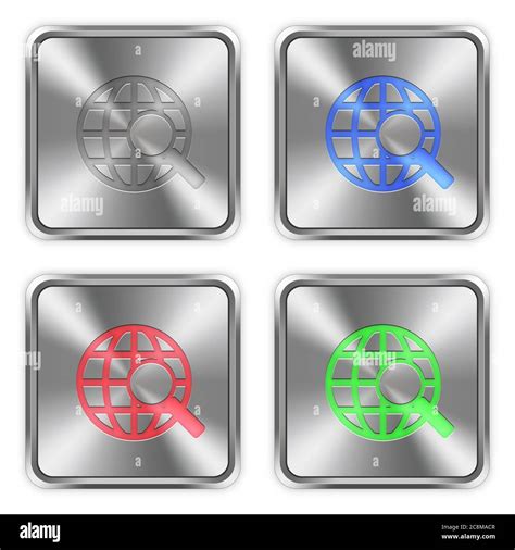 Color Web Search Icons Engraved In Glossy Steel Push Buttons Well