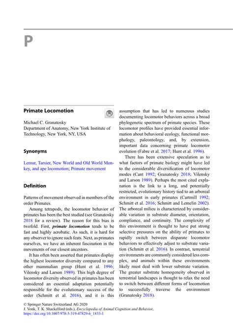 Pdf Primate Locomotion