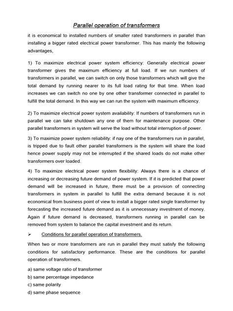 parallel operation of transformers pdf transformer electrical