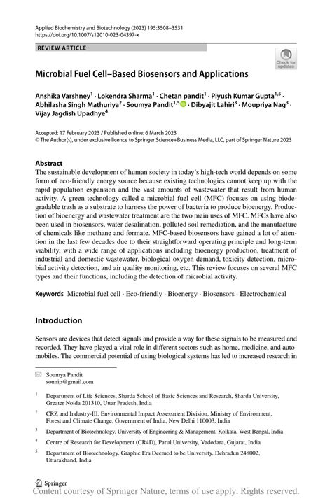 Microbial Fuel Cell Based Biosensors And Applications Request Pdf