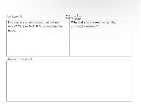 Solved Problem 7 ∑n2∞lnnn1
