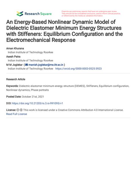 Pdf An Energy Based Nonlinear Dynamic Model Of Dielectric Elastomer Minimum Energy Structures
