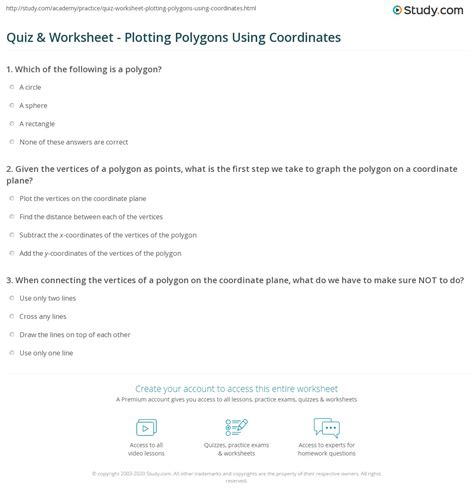 Quiz And Worksheet Plotting Polygons Using Coordinates