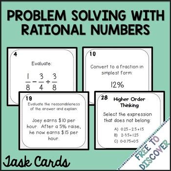 Problem Solving With Rational Numbers Task Cards Activity By Free To Discover