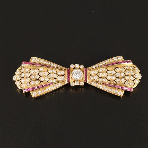 Vintage Style 18k 153 Ctw Diamond And Ruby Bow Ebth