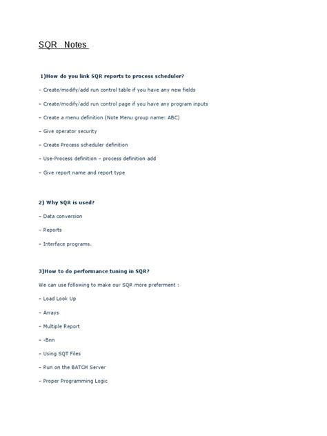 Sqr Notes 1 How Do You Link Sqr Reports To Process Scheduler Pdf Debugging Control Flow