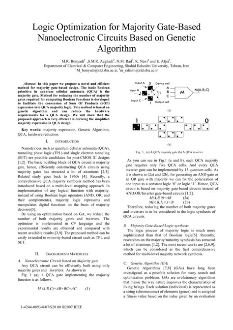 Pdf Logic Optimization For Majority Gate Based Nanoelectronic Circuits Based On Genetic Algorithm