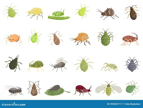 Aphid Icons Set Cartoon Vector Insect Summer Nature Stock Vector