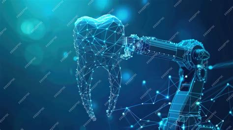 Premium Photo Abstract Tooth Shape Made From Glowing Blue Digital