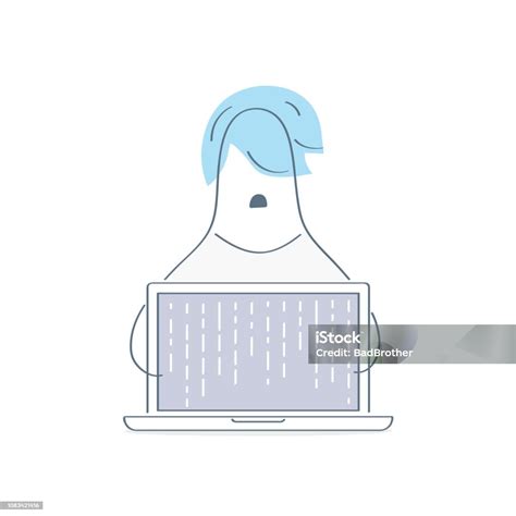 개발자 노트북 컴퓨터벡터 일러스트 레이 션의 뒤에 프로그래머와 코드 It 지원에 대한 스톡 벡터 아트 및 기타 이미지 It