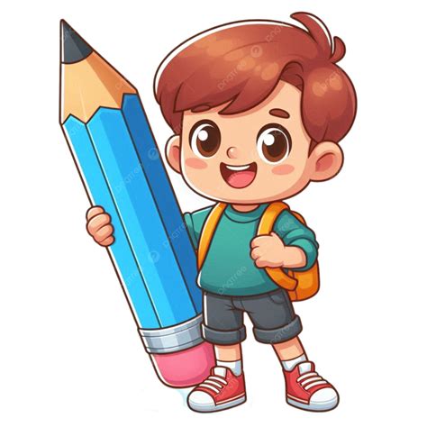 Un Lindo Niño De Escuela Con Un Lápiz Grande Png Dibujos Niños Con
