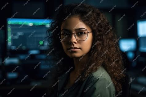 Premium Ai Image Young Successful Indian It Developer Female Engineer Working Inside The