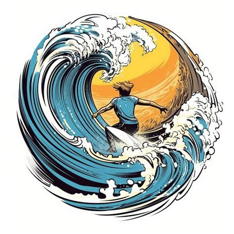 Premium Ai Image A Drawing Of A Surfer On A Wave With The Sun Setting
