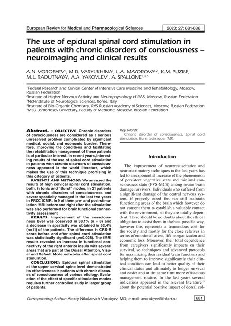 Pdf The Use Of Epidural Spinal Cord Stimulation In Patients With Chronic Disorders Of