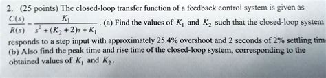 solved the closed loop transfer function of a feedback control system
