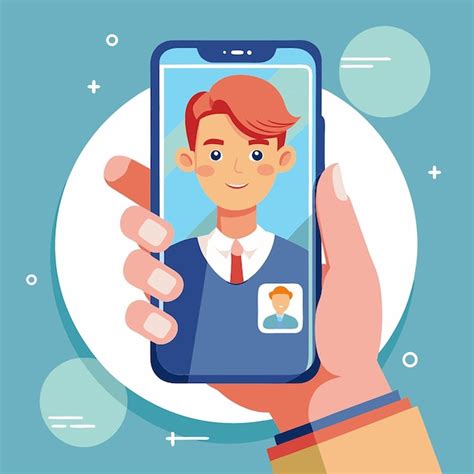 Hand Holding Mobile Smart Phone With Face Recognition App 3d Web Vector