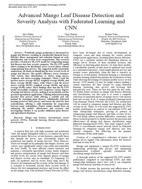 Advanced Mango Leaf Disease Detection And Severity Analysis With Federated Learning And Cnn