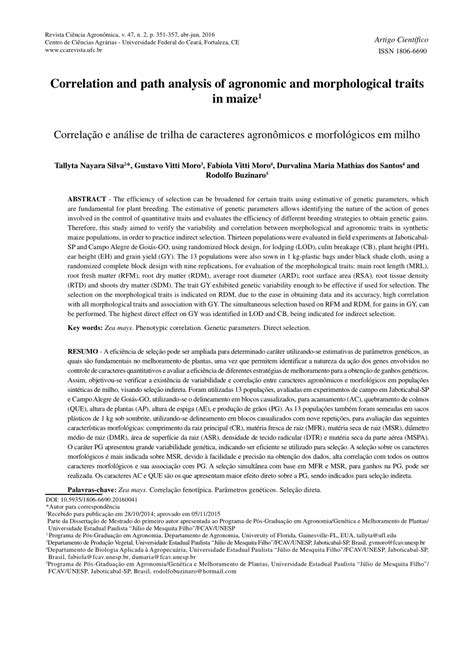 Pdf Correlation And Path Analysis Of Agronomic And Morphological Traits In Maize