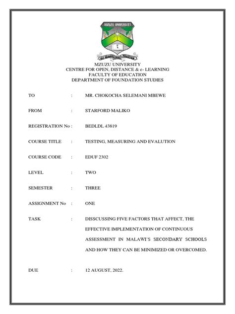 Continuous Assessment Pdf