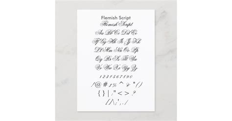 Flemish Script Zazzle Font Sampler Sheet Postcard Zazzle
