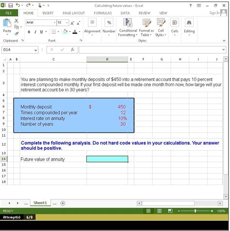 Solved Calculating Future Values Excel File Home Insert Page Layout