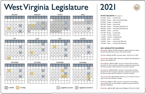 2021 Legislative Calendar
