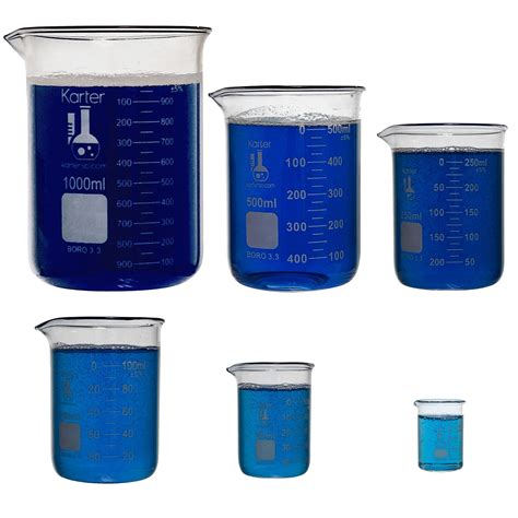 Borosilicate Glass Beaker Set 10ml To 1000ml 6 Sizes Reusable Heavy