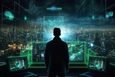 Premium Photo Cybersecurity Monitoring In A Neonlit Environment