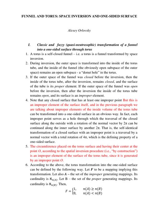 PDF FUNNEL AND TORUS SPACE INVERSION AND ONE SIDED SURFACE