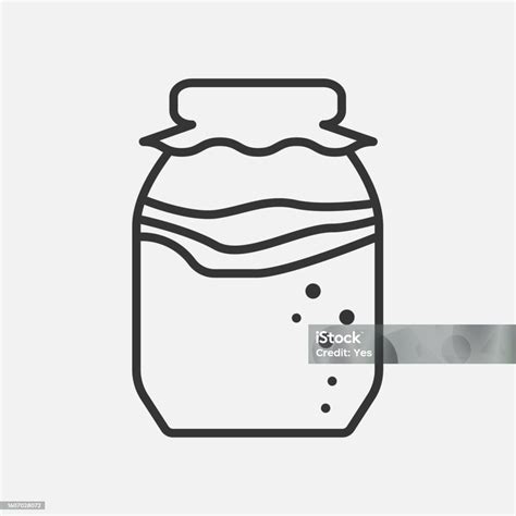 Kombucha 발효 음료 라인 아이콘입니다 프로바이오틱 수제 차 항아리 준비에 담긴 비건 음식 건강한 식사 재료 활동적인 삶을