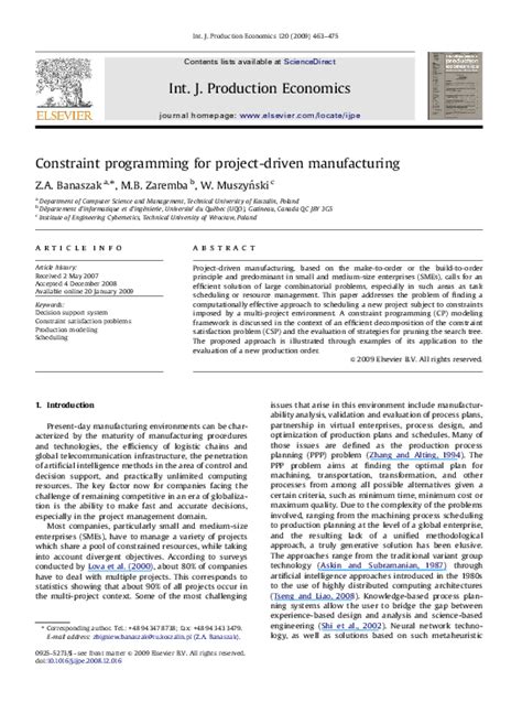 pdf constraint programming for project driven manufacturing