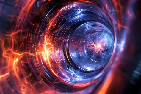 Abstract Futuristic Tunnel With Red And Blue Glowing Lights Premium