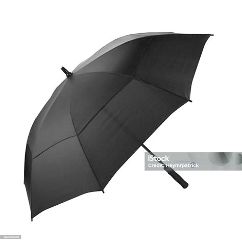 흰색 배경에 고립 된 빈 검은 긴 우산 모의를 위한 빈 오픈 우산 템플릿 브랜딩 및 광고에 대한 명확한 클래식 우산 뷰열기 막는 동작에 대한 스톡 사진 및 기타 이미지