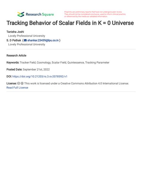 Pdf Tracking Behavior Of Scalar Fields In K 0 Universe