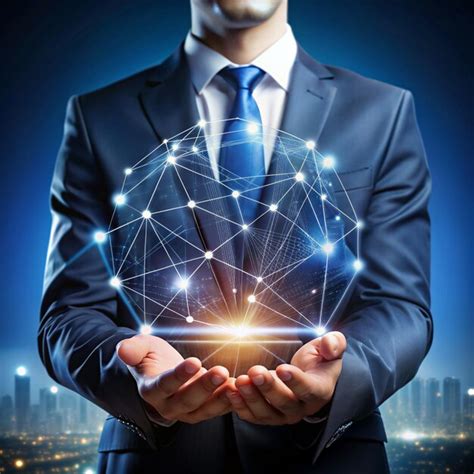 Businessman Holding Blockchain Technology And Big Data Network Connecting Global Network And
