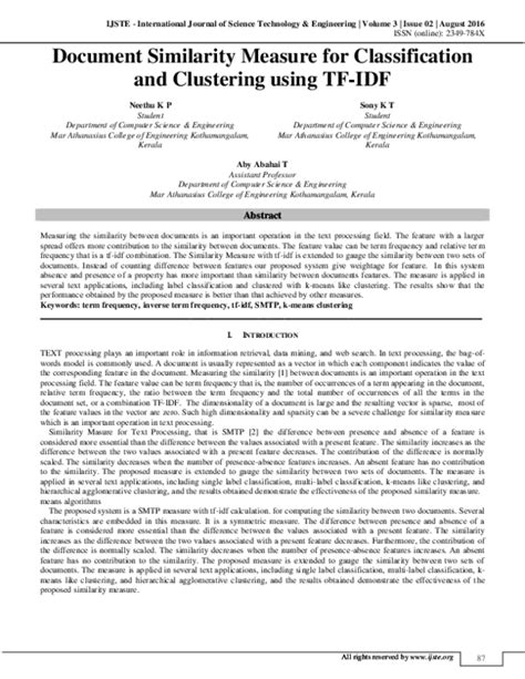 Pdf Document Similarity Measure For Classification And Clustering