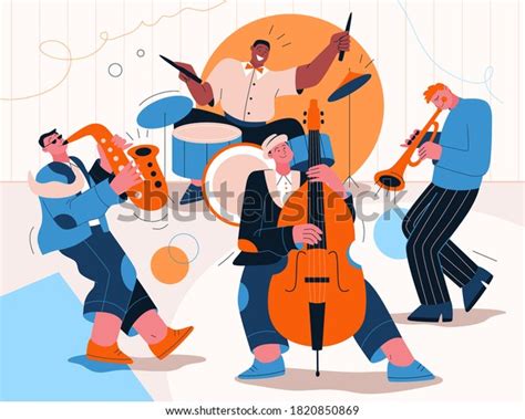 재즈 밴드는 축제 음악회 무대에서 음악을 스톡 벡터로열티 프리 1820850869