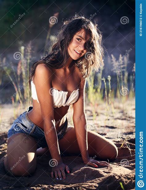 Beautiful Smiling Woman On The Beach Pretty Sensual Summer Brunette